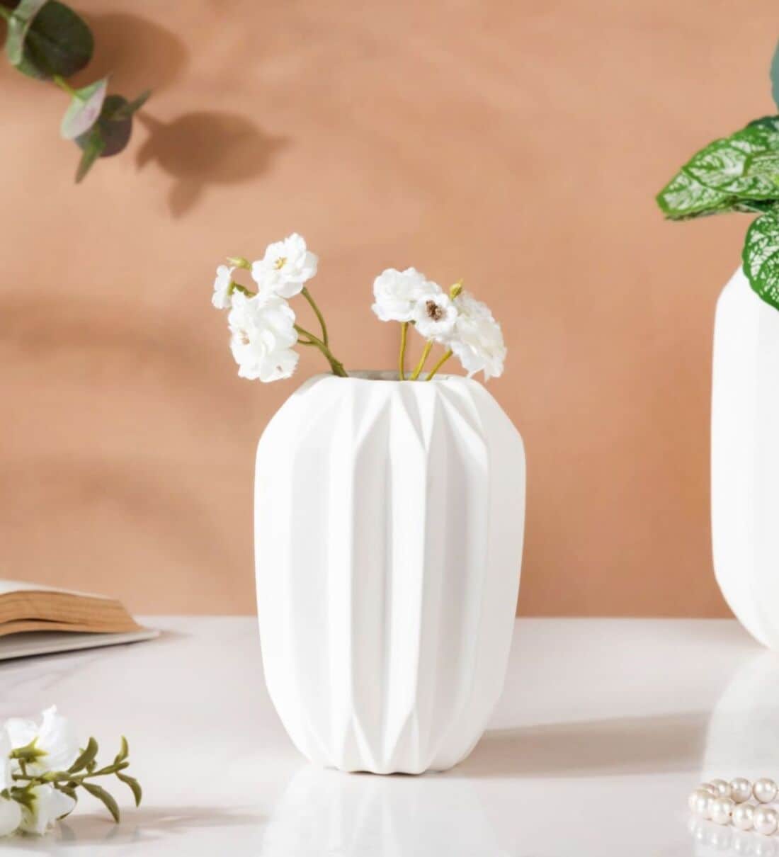 Buy Chromatic Geometric Textured- Small White Ceramic Flower Vase by ...