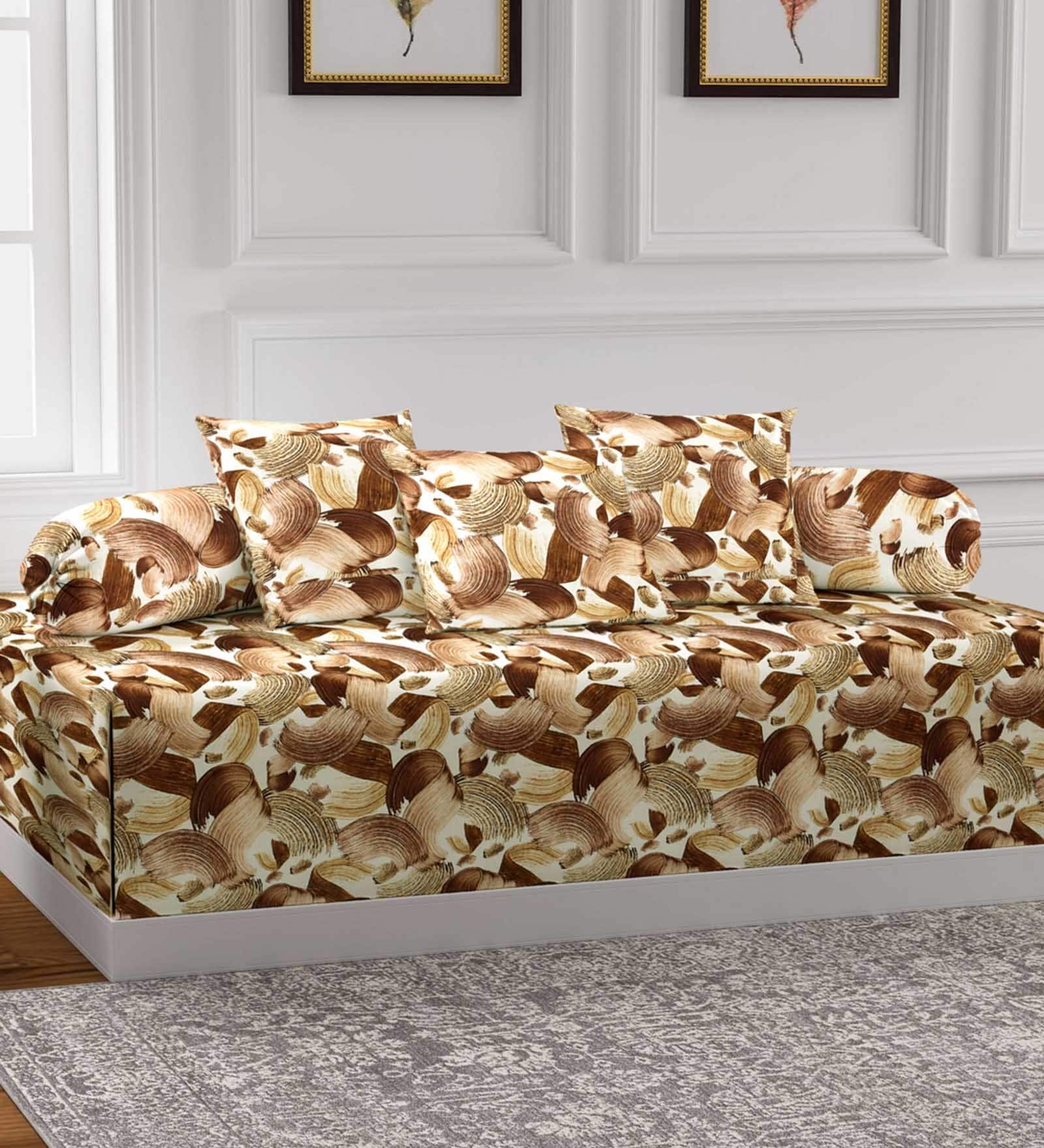 Buy Brown Patterned 300 TC Chenille (Set of 6) Diwan Sets by Arrabi ...