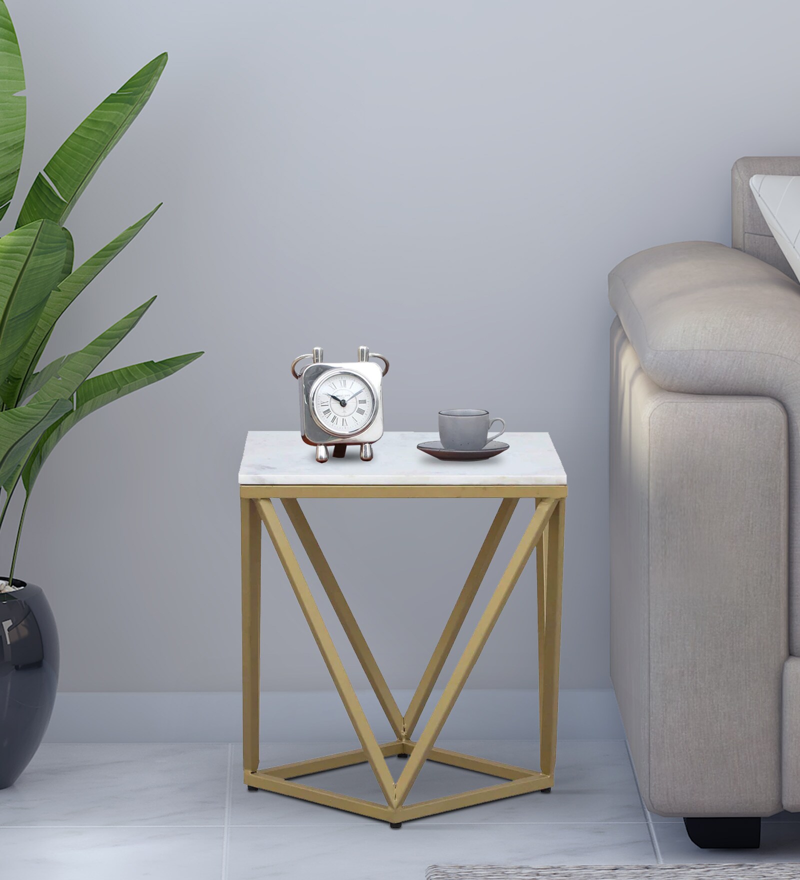 Buy Apolonio White Marble Top End Table In Gold Finish at 11% OFF by ...