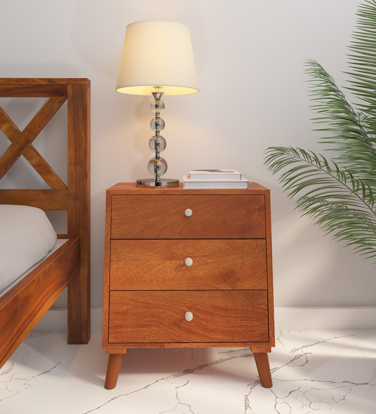 Buy Budapest Solid Wood Bedside Table In Honey Oak Finish With Drawers ...