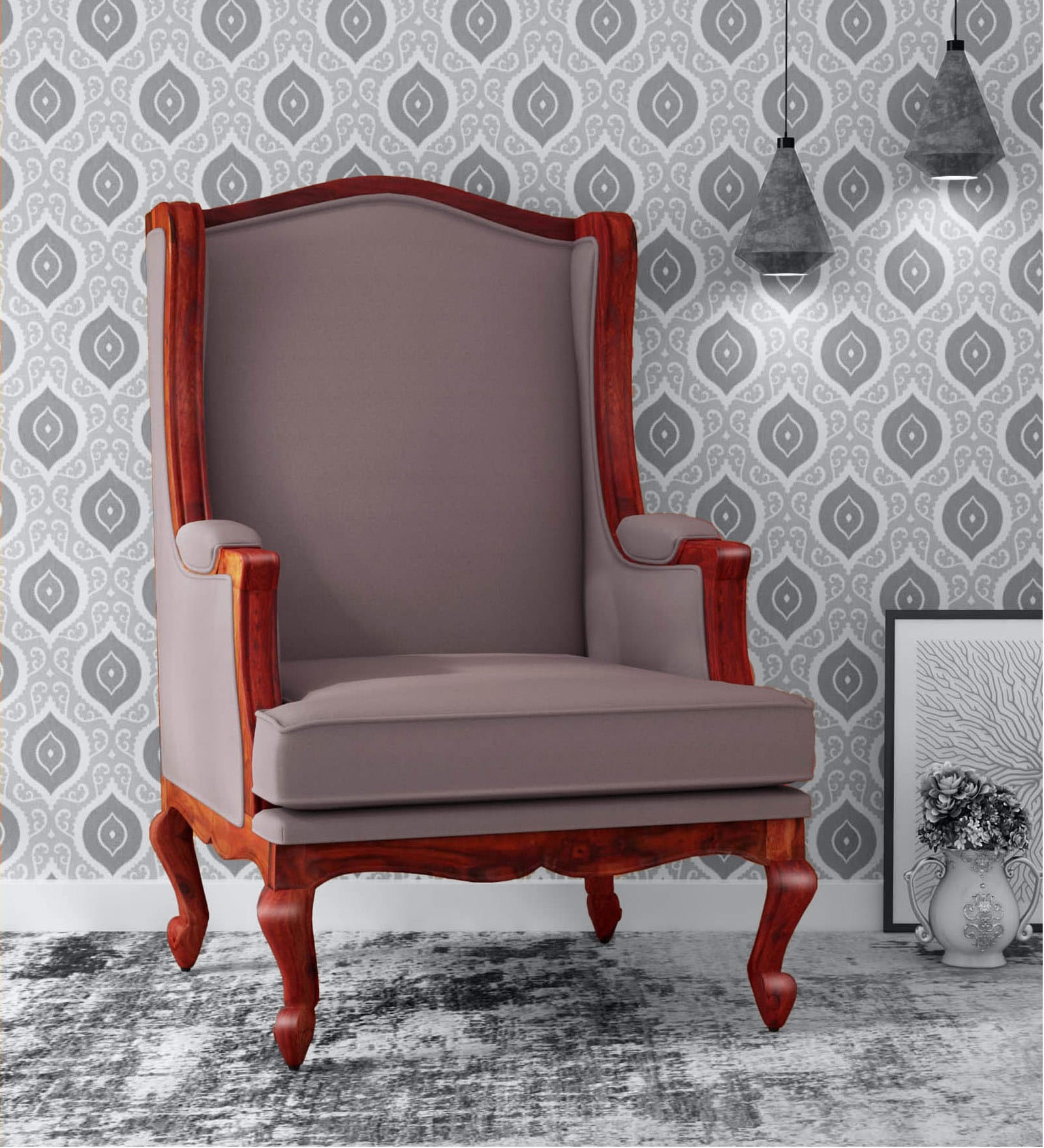 Buy Clifford Sheesham Wood Wing Chair in Honey Oak Finish Online - Wing ...