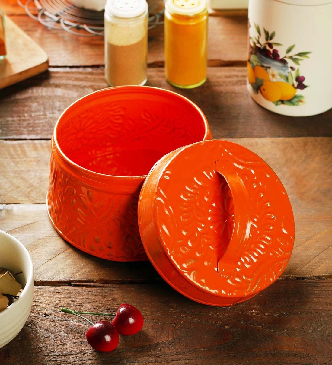 Buy Metal Orange Colour Circular Dry Fruit Box by Color Palette Online ...