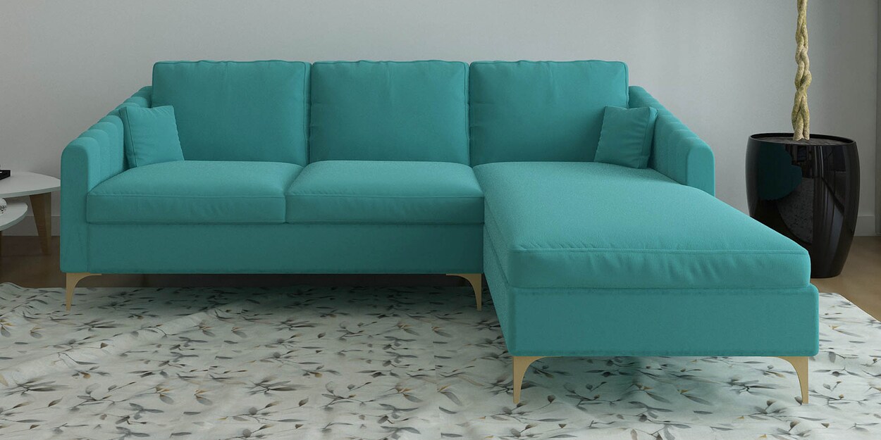 Buy Consuel Velvet LHS Sectional Sofa (2 + Lounger) in Turquoise Colour ...
