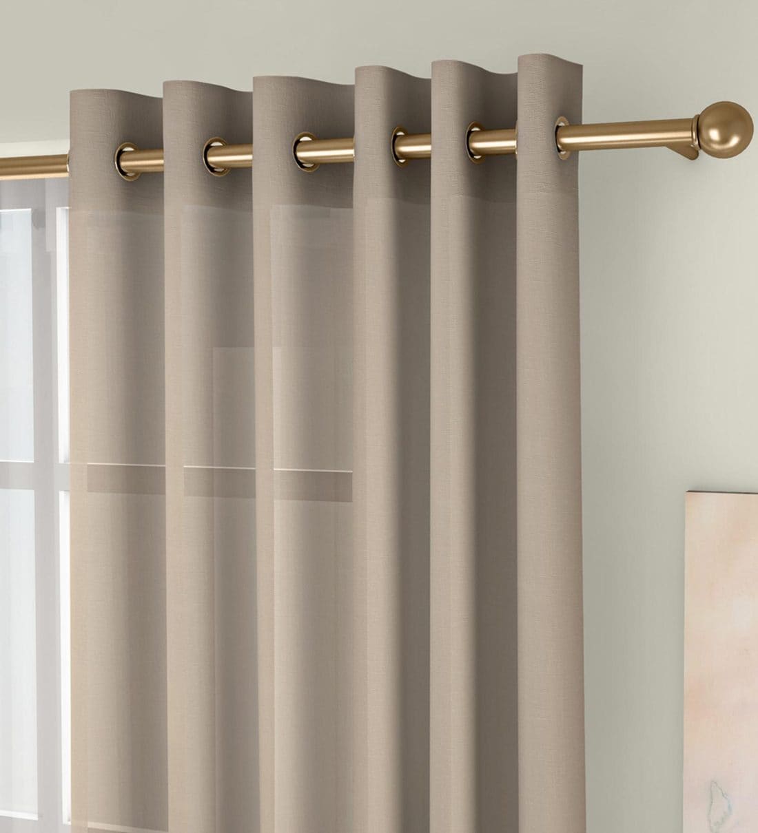 Buy Cream Solid Poly Cotton 5 Ft Sheer Eyelet Window Curtains (Set of 2 ...