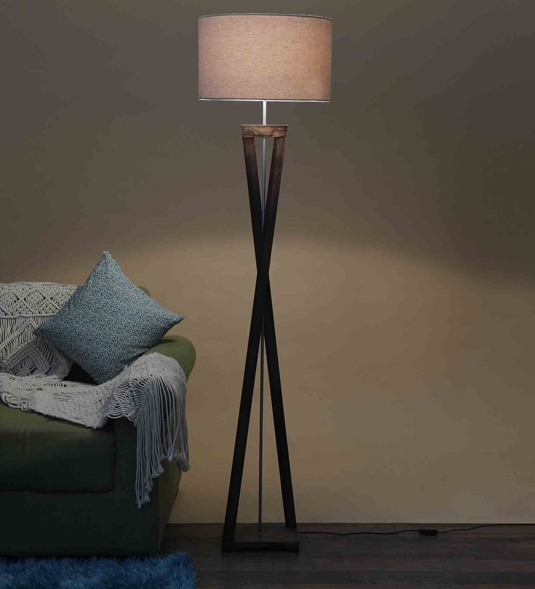 Buy Cross Lamp In Walnut Finish With Beige Color Shade By Sanded Edge ...