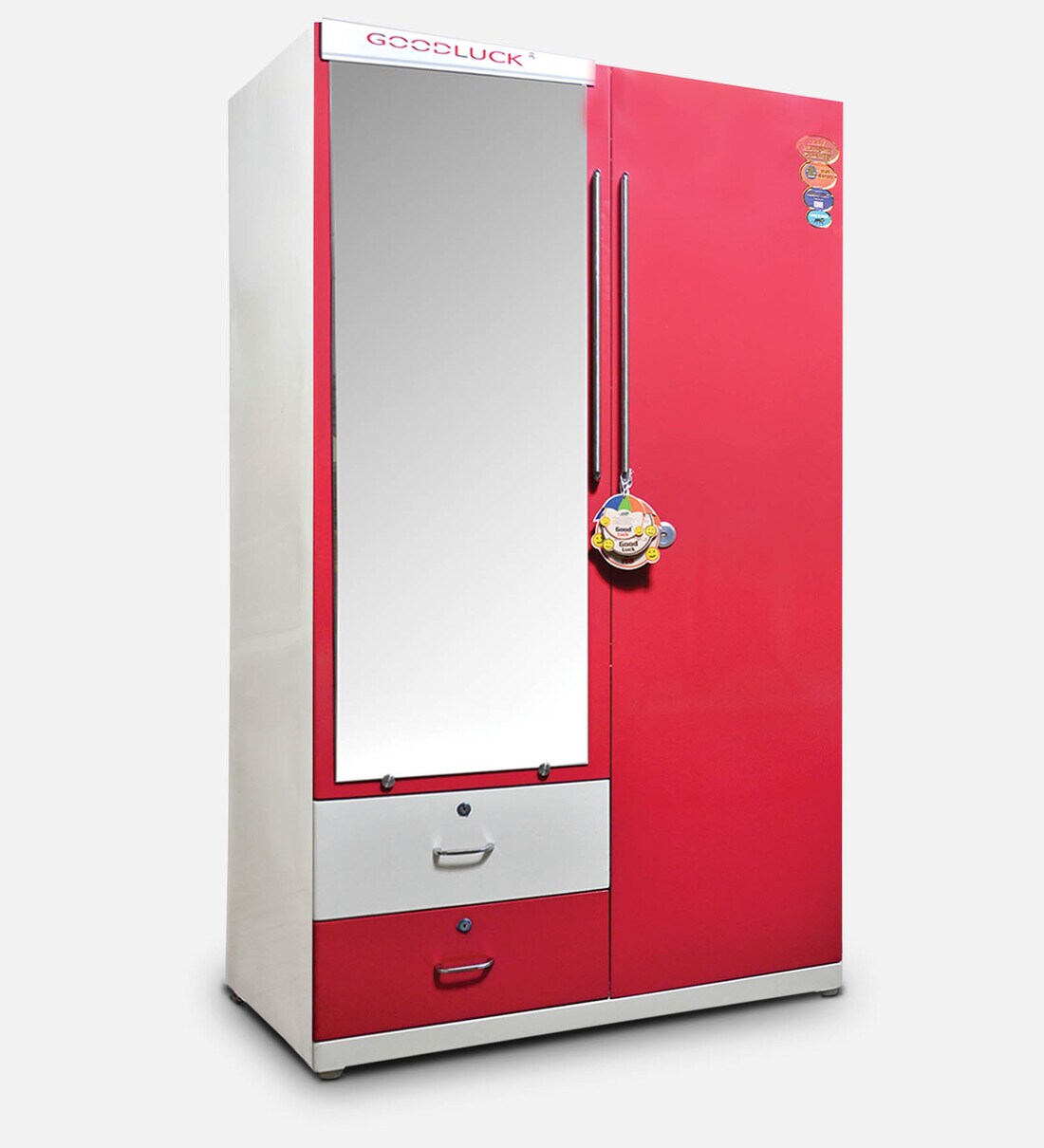 Buy Crystal 2 Door Metal Almirah in White and Pink Colour by GoodLuck ...