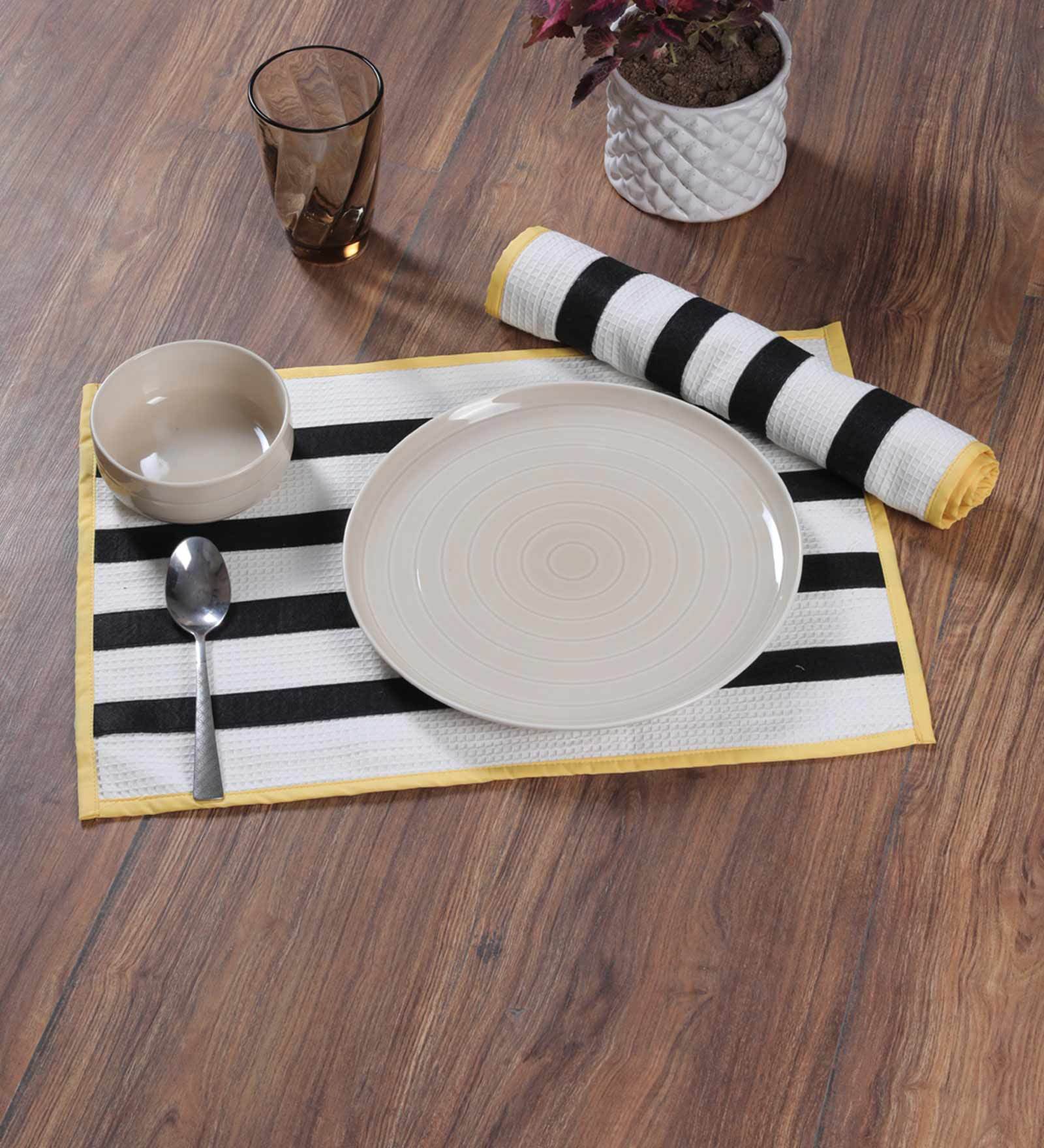 Buy Joseph (19x13) White & Black Linen (Set of 6) Placemat Online ...