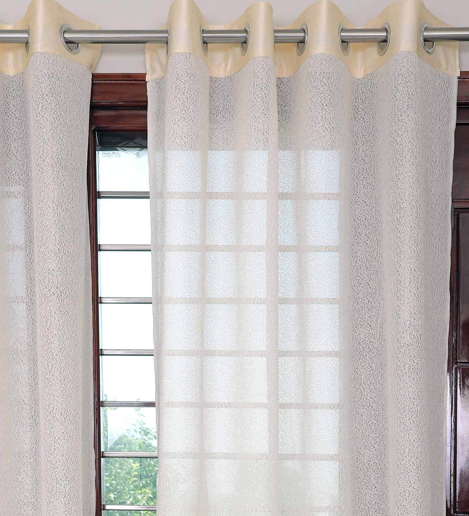 Buy Cream Solid Polyester 5 Ft Sheer Eyelet Window Curtains (Set of 2 ...