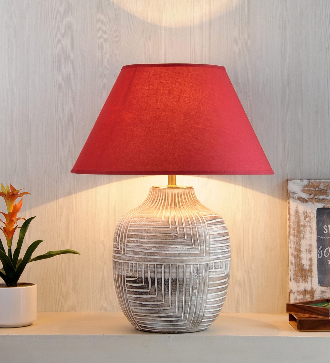 Buy Cumberland Maroon Shade Table Lamp With Cotton Base by Kapoor ...