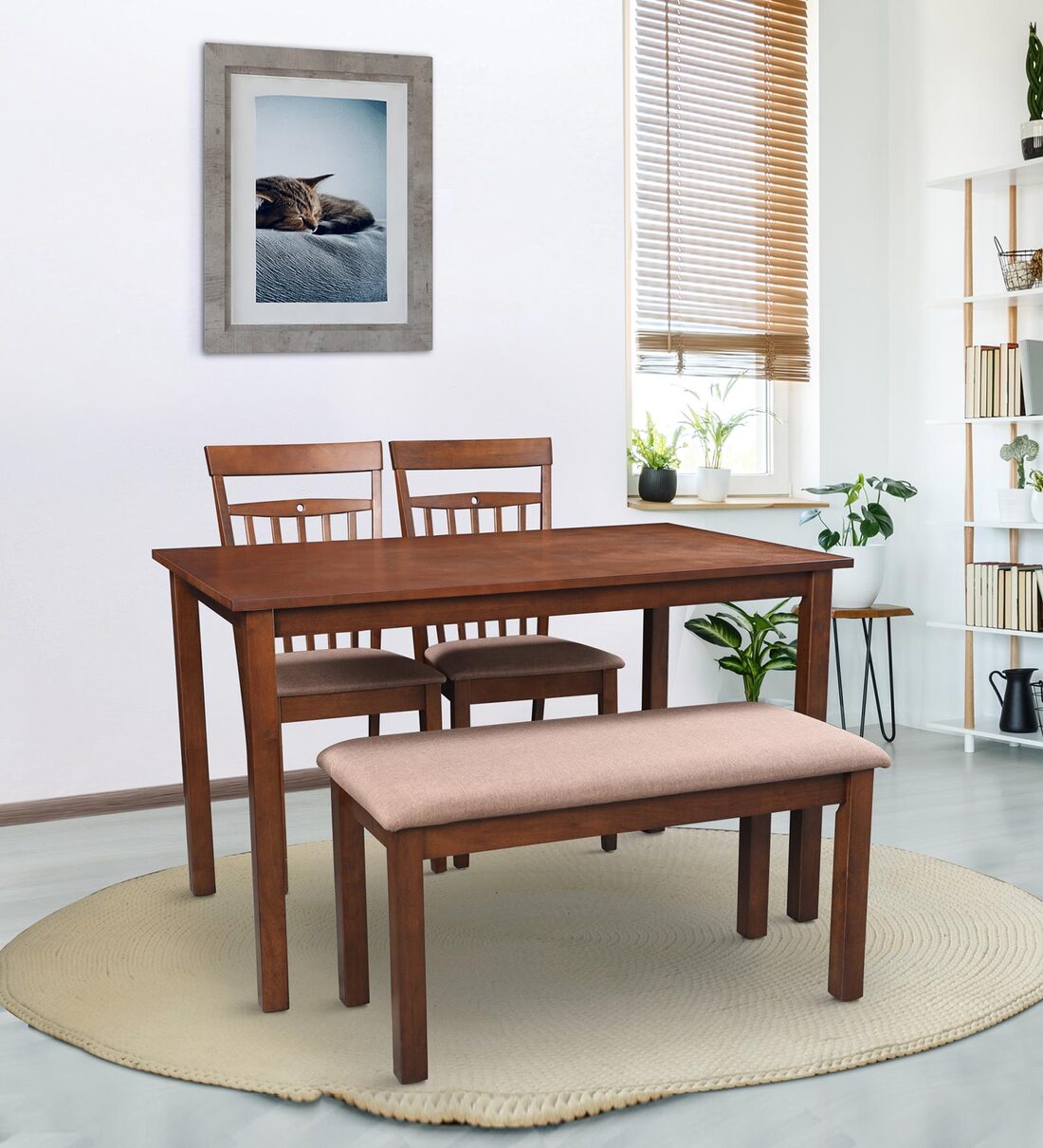 Buy Daisy Solid Wood 4 Seater Dining Set in Wenge Finish with Bench ...