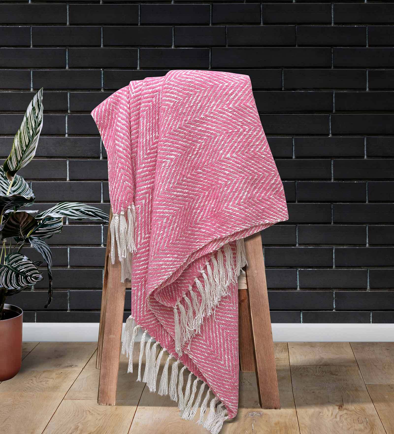 Buy Pink Premium Cotton 59x49 Inches Sofa Throw by Young Arc Online ...