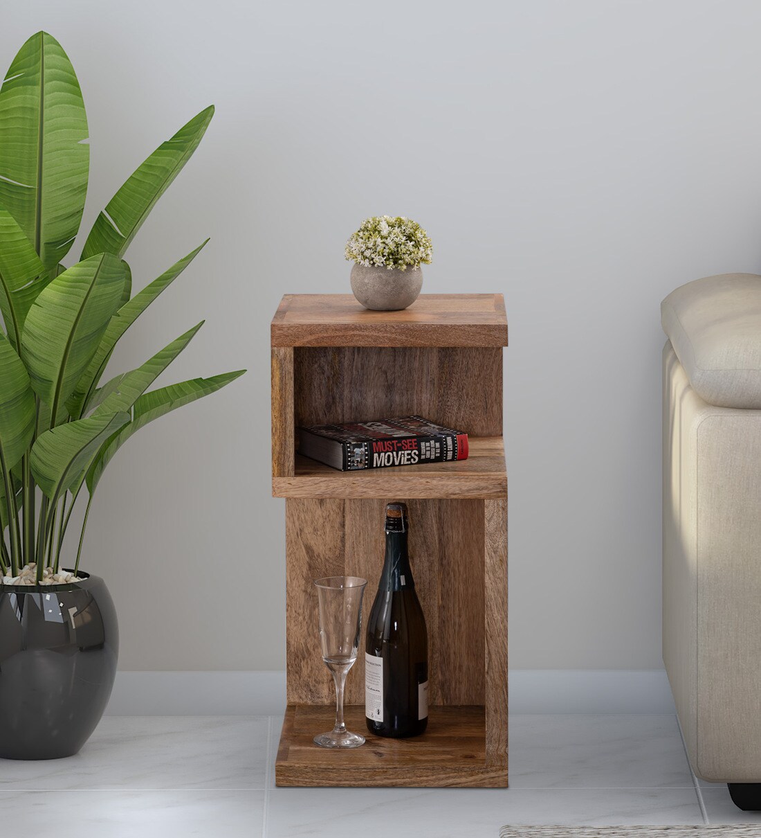 Buy Deco Solid Wood End Table In Natural Finish With Open Rack at 40% ...