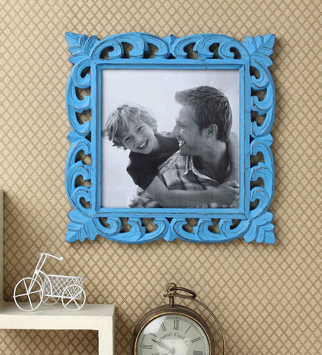 Buy Decorative Wooden Single Photoframe Antique Finish in Blue Colour ...