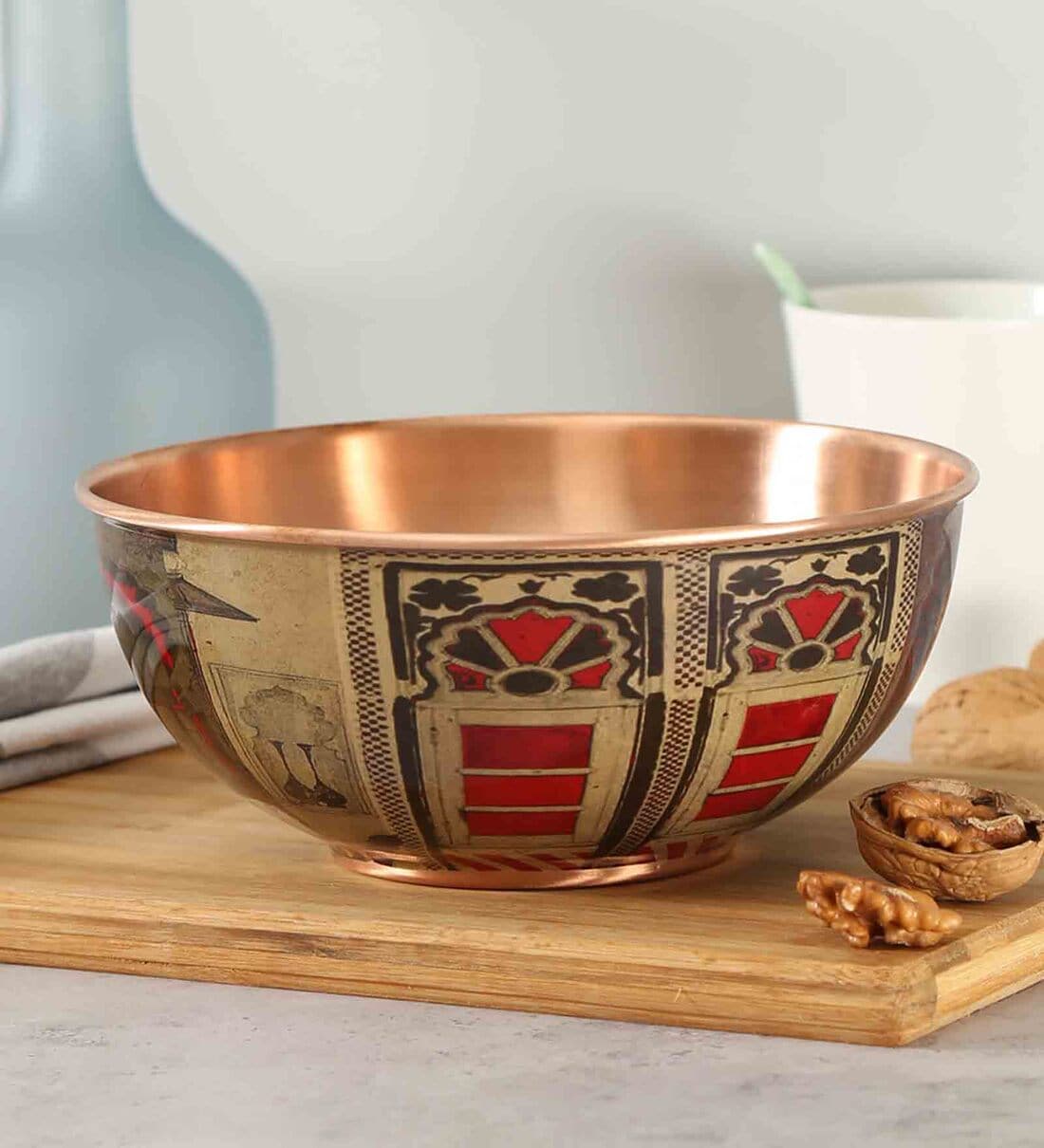Buy Doors Of Mystical Wonder 1.2 Ltrs Red & Cream Copper Serving Bowl Online - Serving Bowls ...