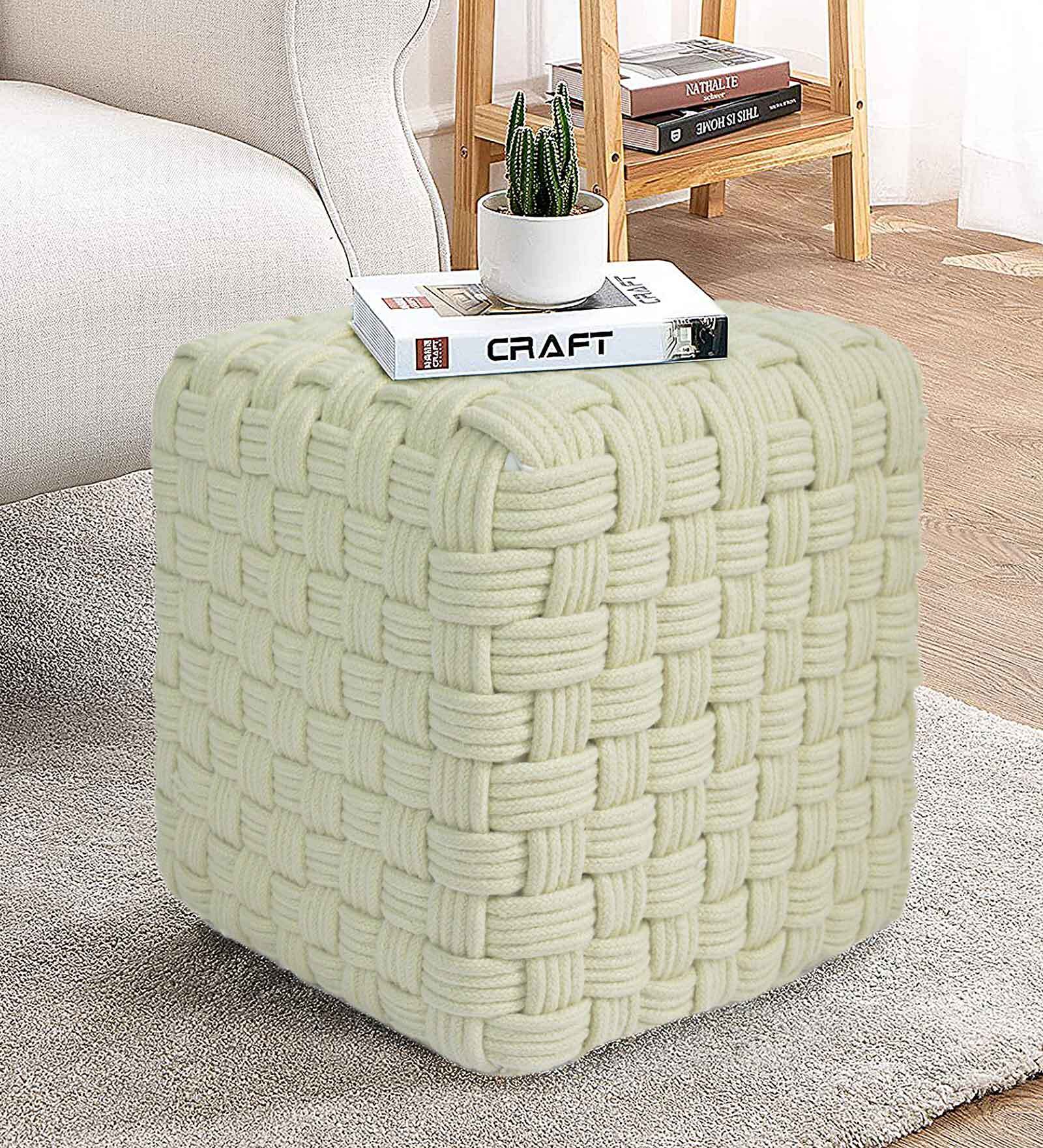 Buy Doori Fabric Pouffe in White Colour Online - Pouffes - Pouffes ...