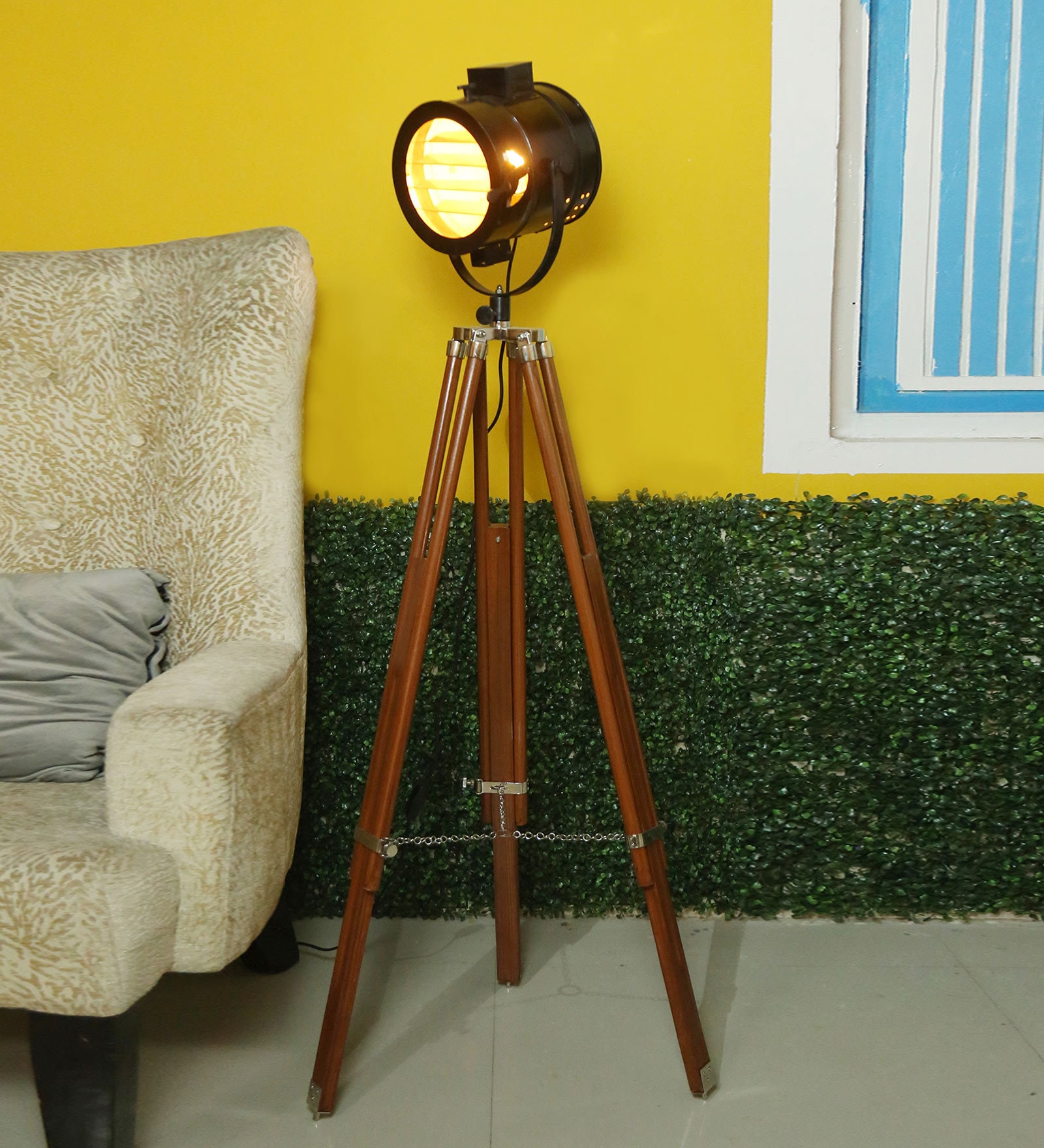 Buy Double Fold Nickel Black Metal Shade Floor Lamp With Brown Base By ...