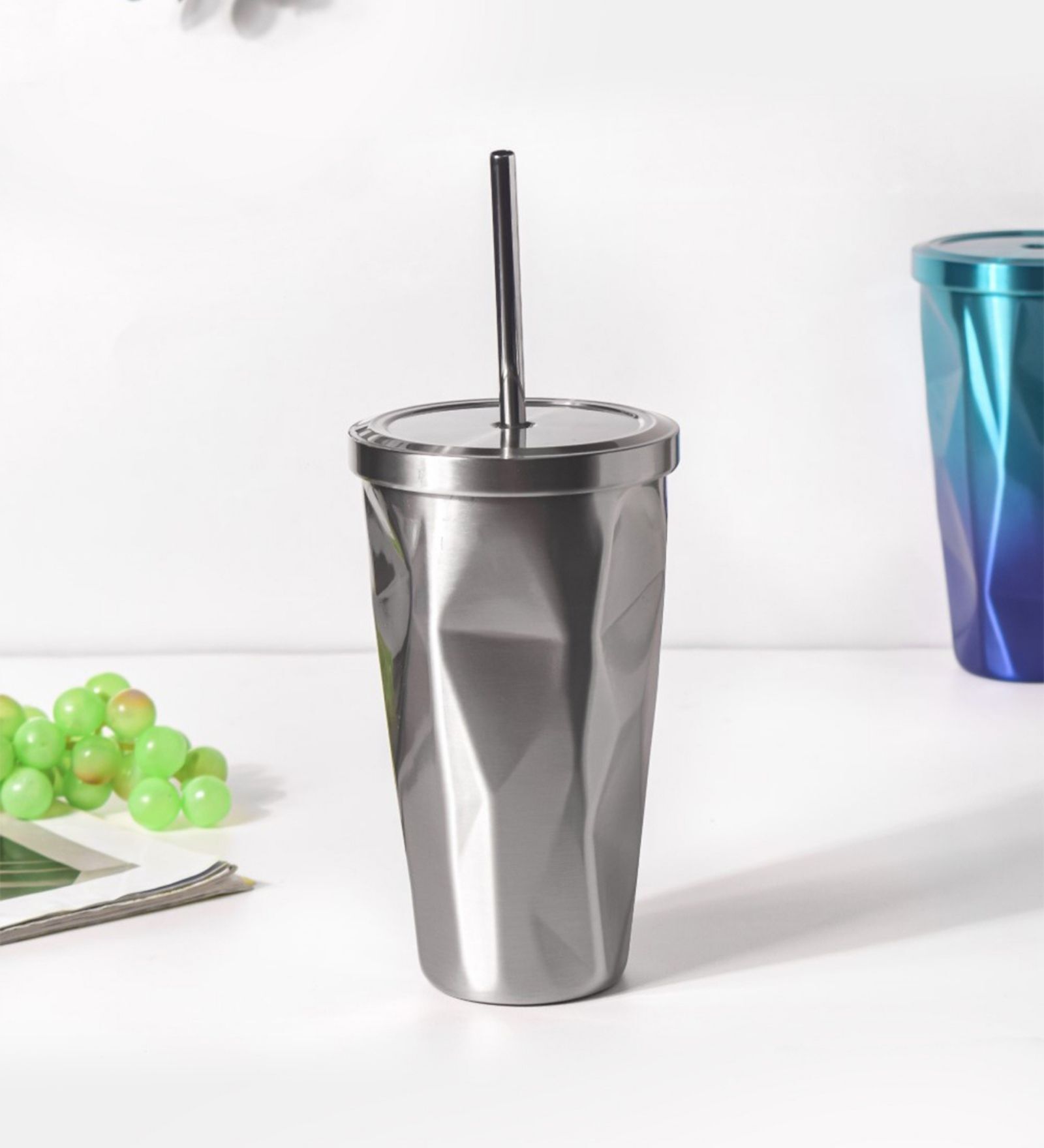 Buy Double Walled Rust Proof 500ml Silver Ceramic Sipper with Straw at ...