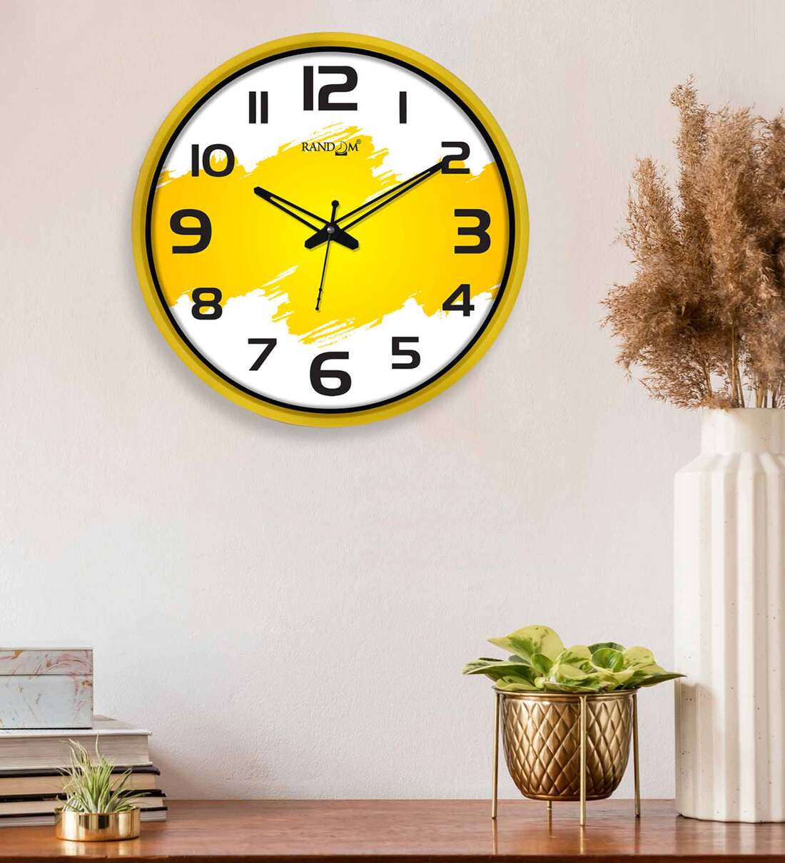 Buy Dual Frame Pastel Pain Plastic Wall Clock In Yellow & Black By ...