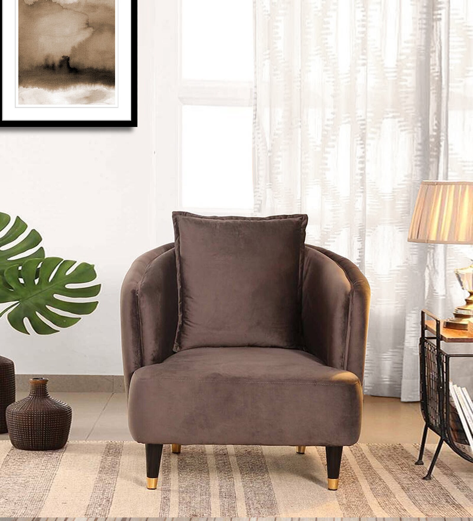 Buy Dolce Velvet 1 Seater Sofa In Grey Colour Online - Contemporary 1 ...