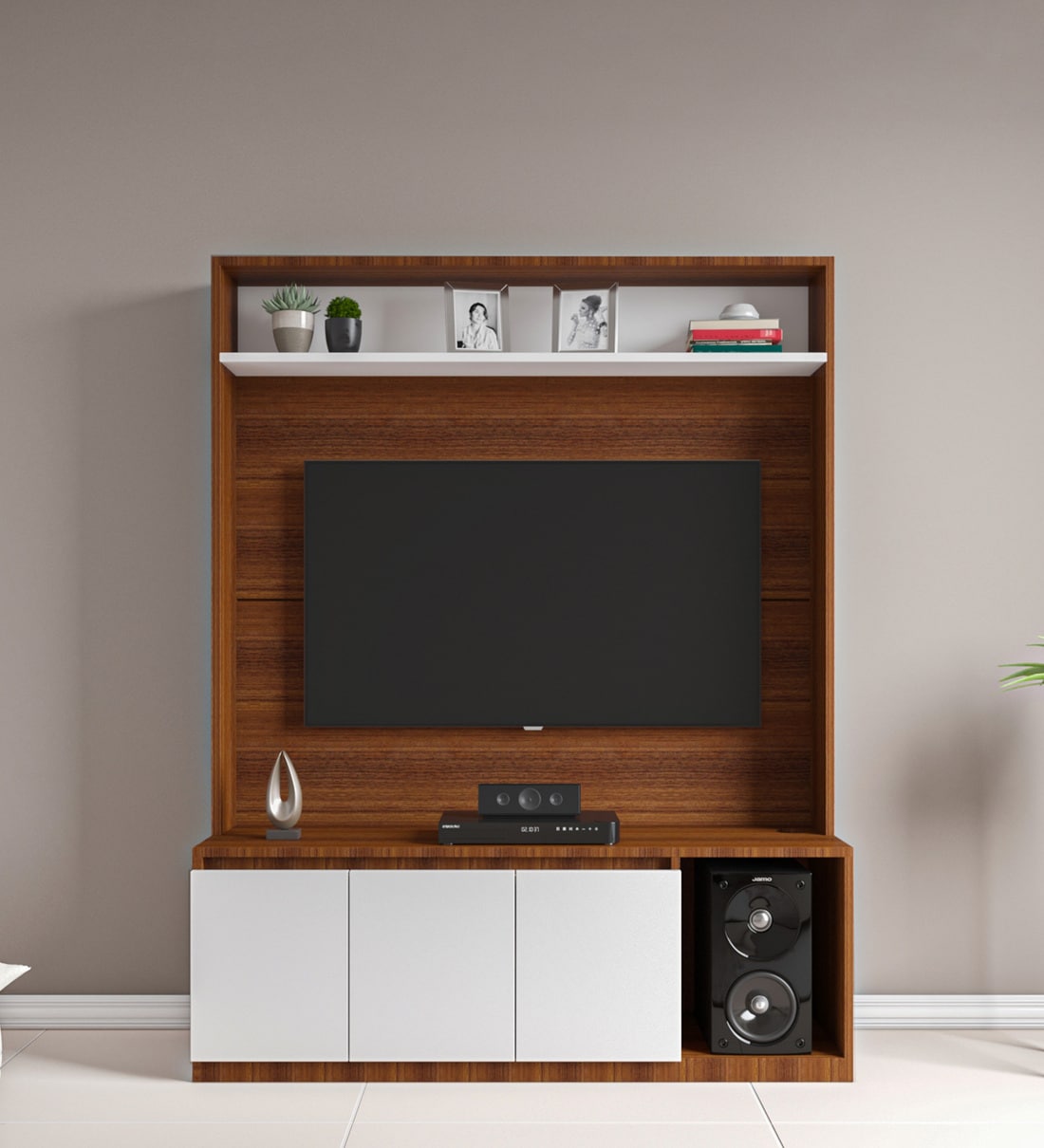 Buy Edonia TV Unit in Walnut And Frosty White Finish for TVs up to 55 ...