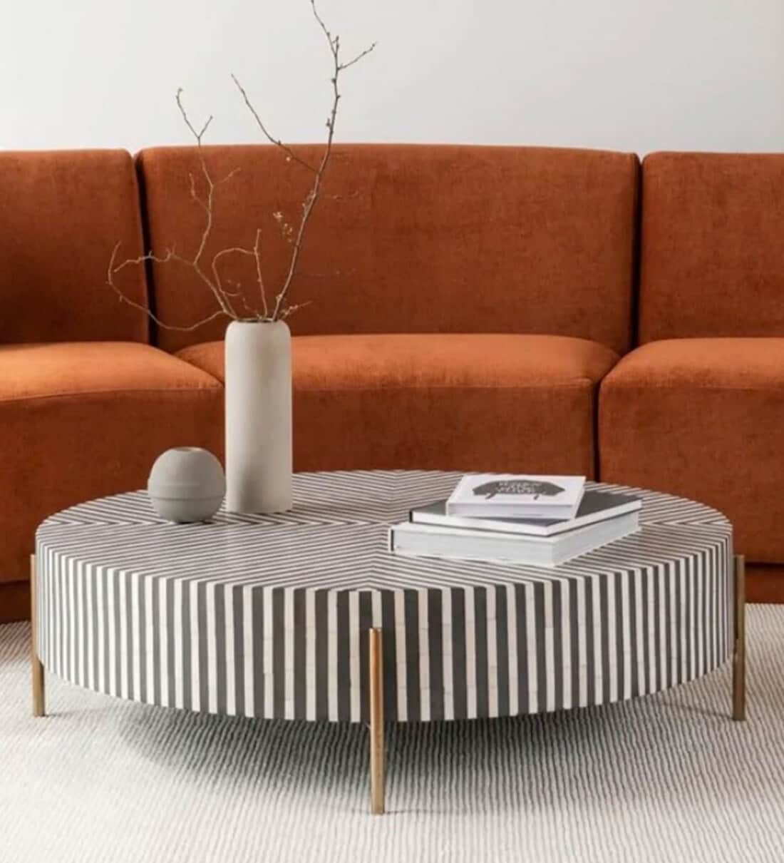 Buy Egyptian Stripe Bone Inlay Coffee Table in White & Black Colour ...