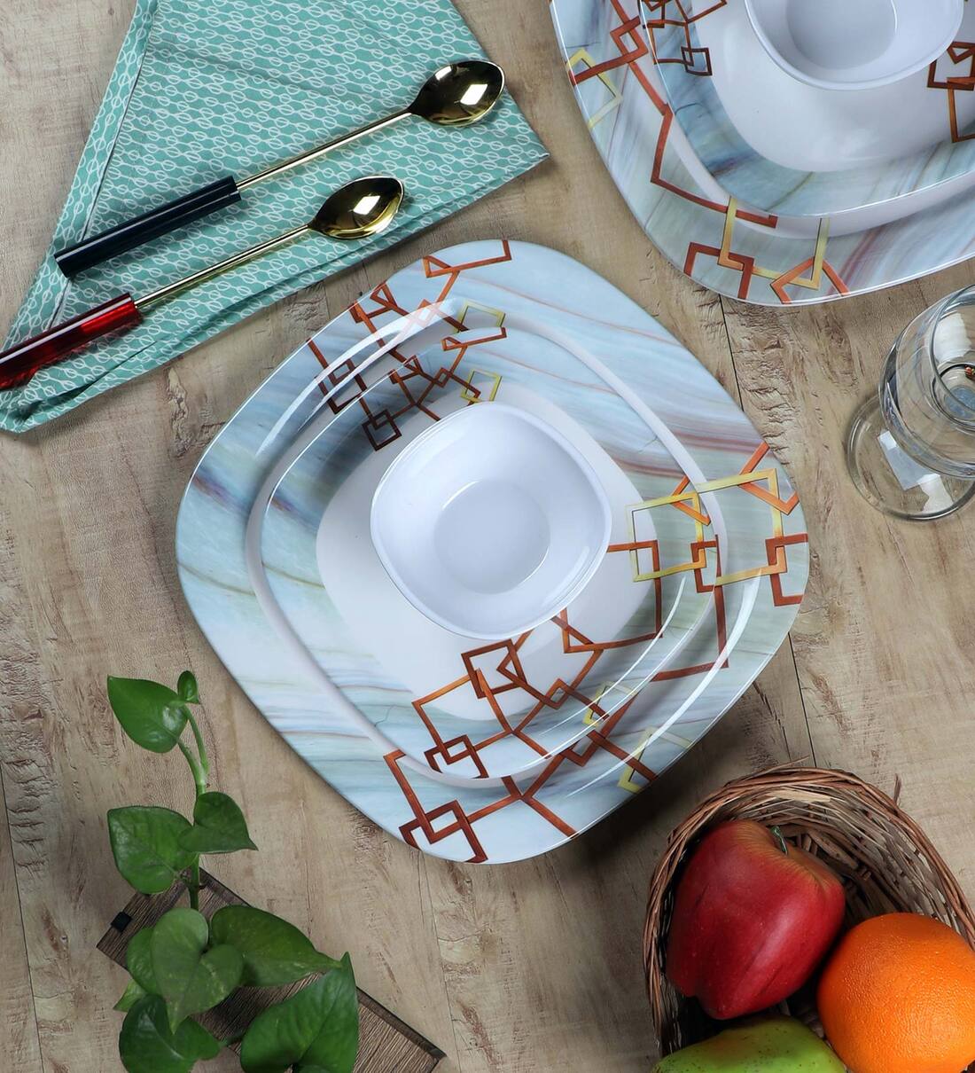 Buy Elegant 18 Pcs White & Brown Melamine Dinnerware Set at 29% OFF by ...