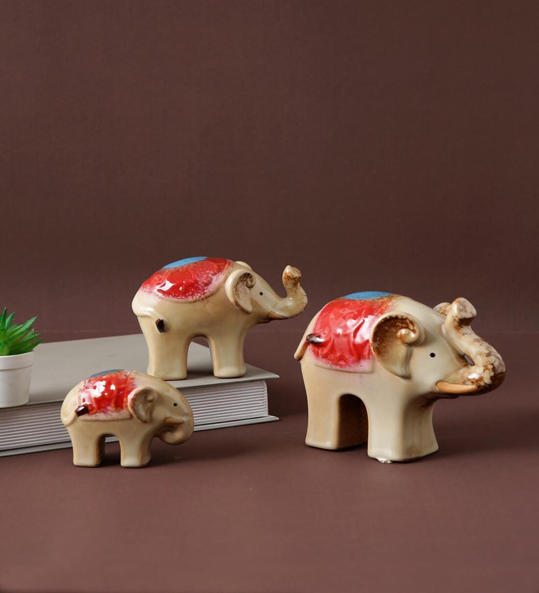 Buy Elephant Beige & Red Ceramic Showpiece by Tayhaa at 71% OFF by ...