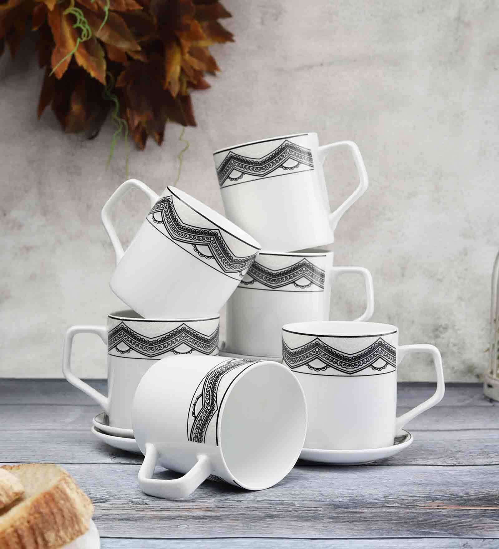 Buy Elegant 160ml Whie & Black Ceramic (Set of 12) Tea Cup at 17% OFF ...