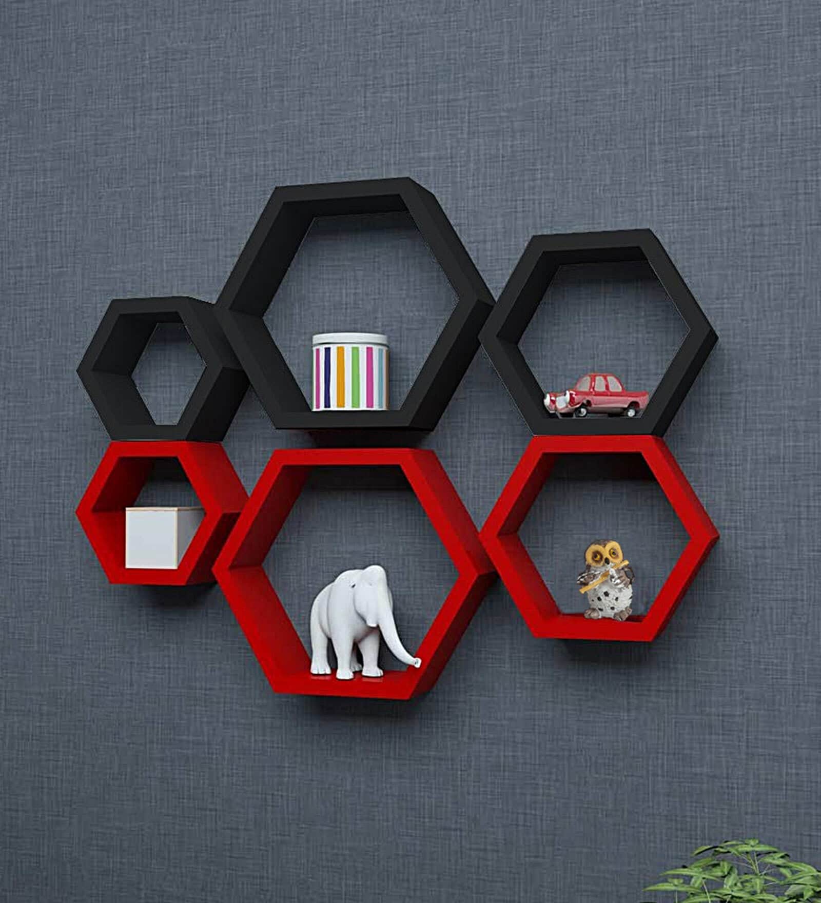 Buy Engineered Wood Hexagonal Floating Wall Shelf In Red Colour at 28% ...