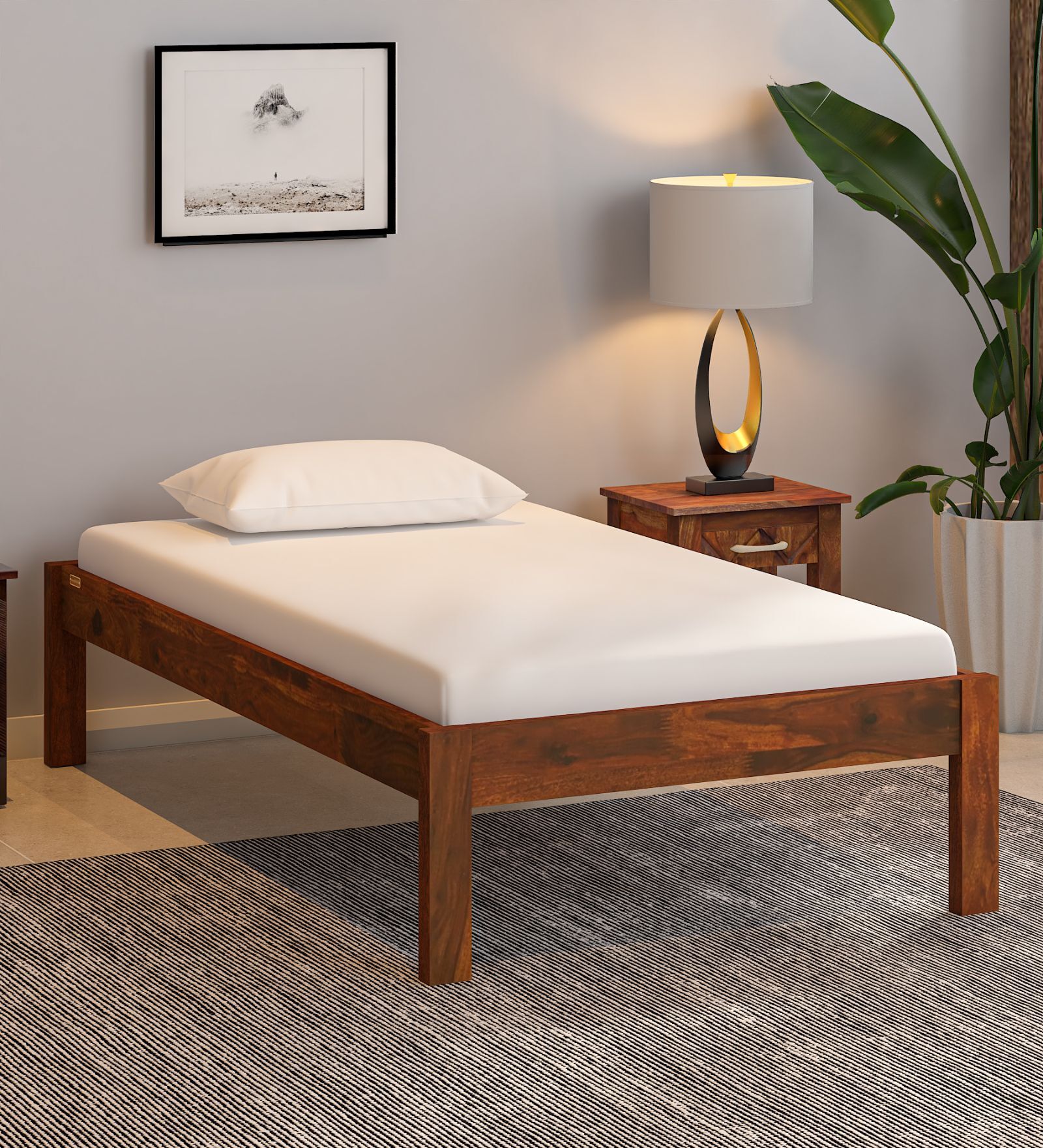 Buy Enkel Sheesham Wood Single Bed In Honey Oak Online - Modern Single ...