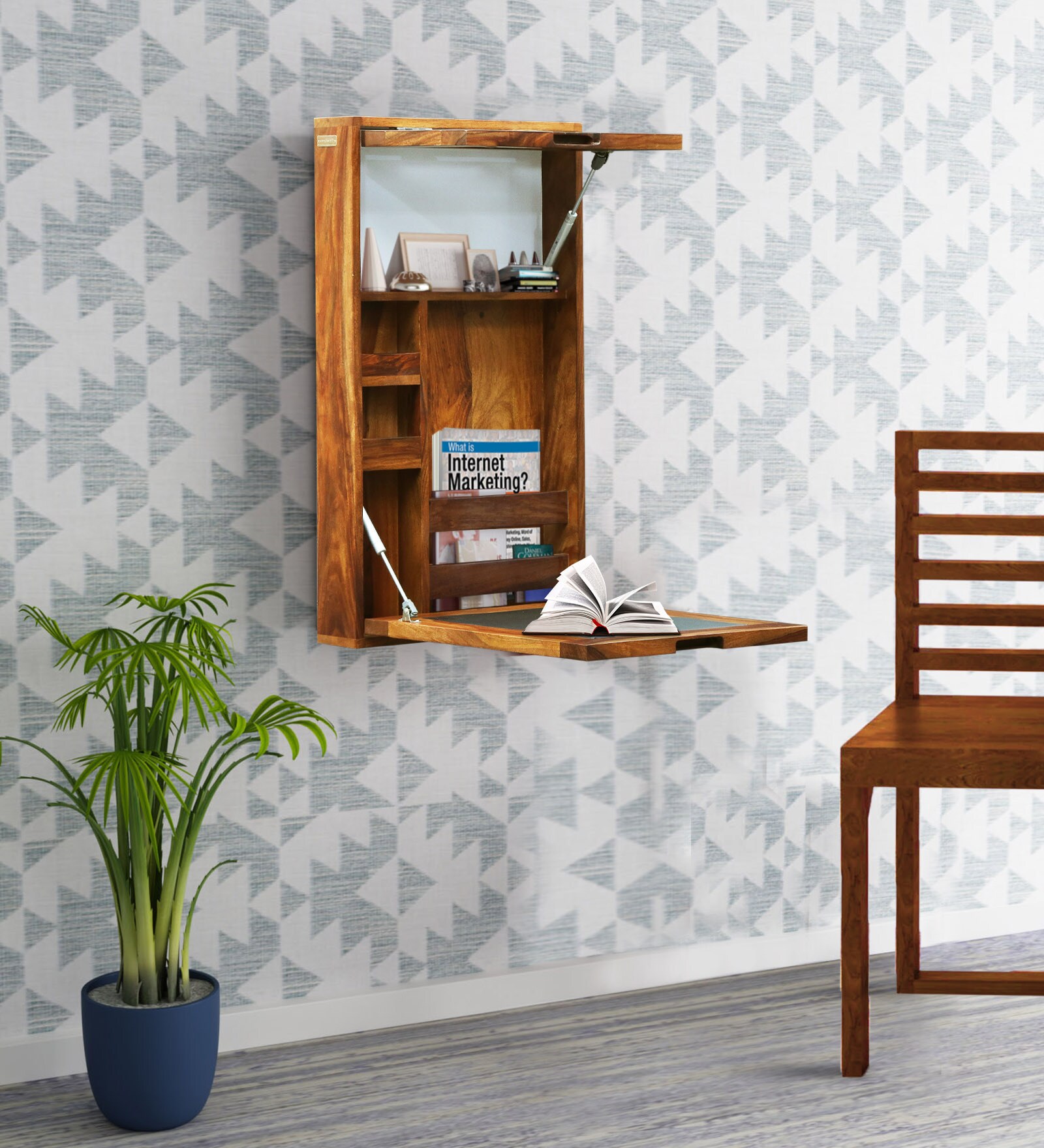 Buy Enkel Sheesham Wood Wall Mounted Writing Table in Rustic Teak ...