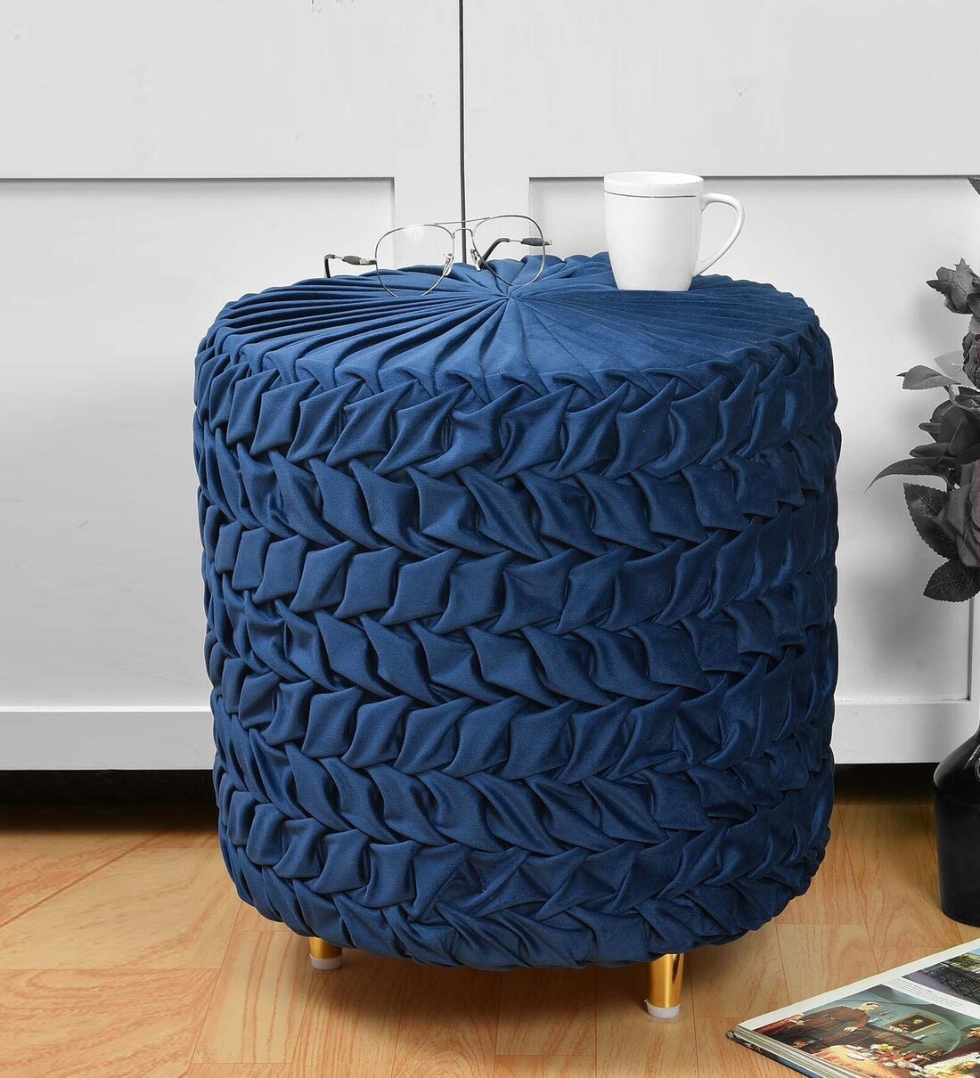 Buy Erin Smock Pouffe in Navy Blue Colour Online - Contemporary Seating ...