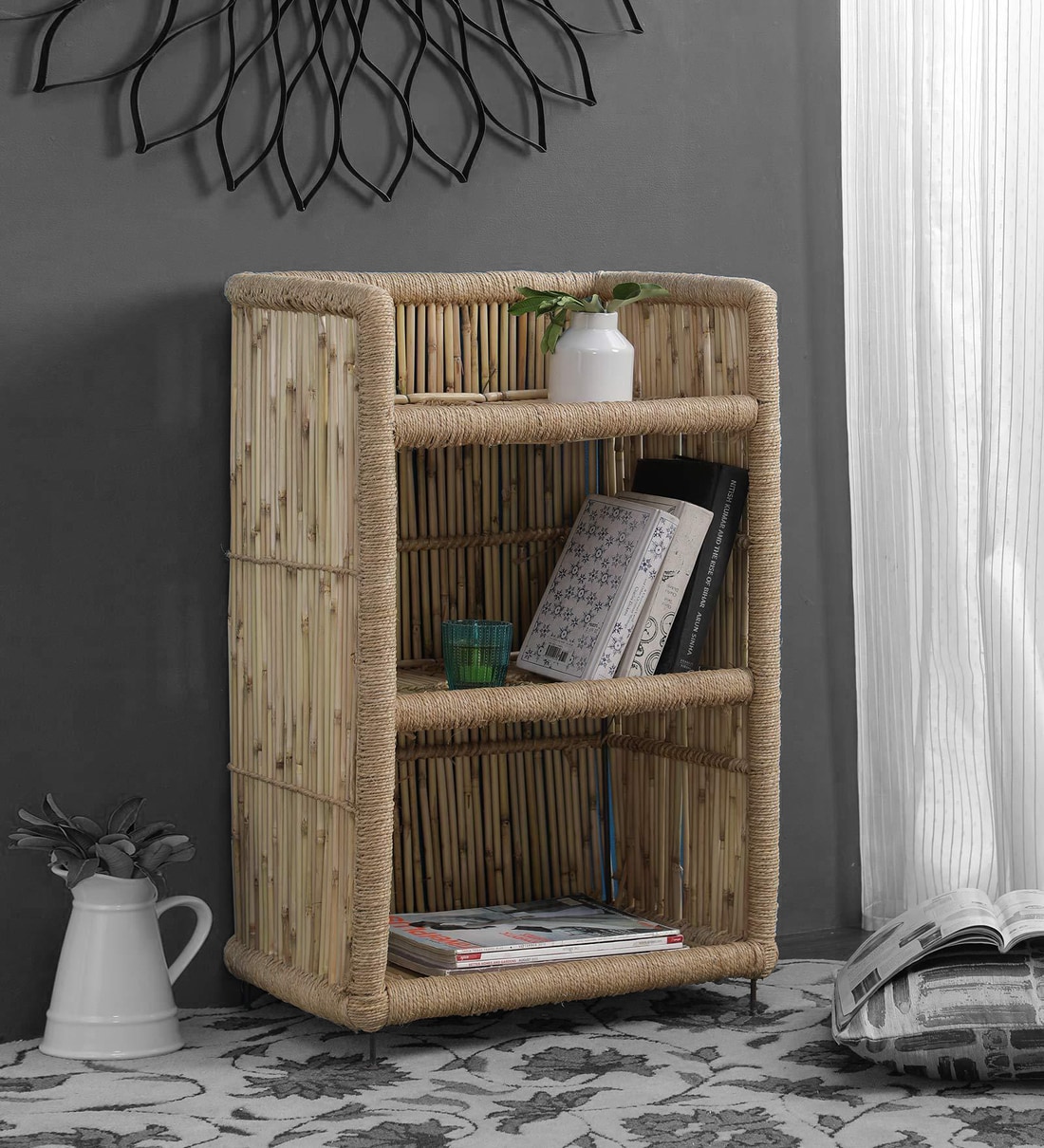 Buy Ethnic Cane Book Shelf In Beige Finish Online - Contemporary Book ...