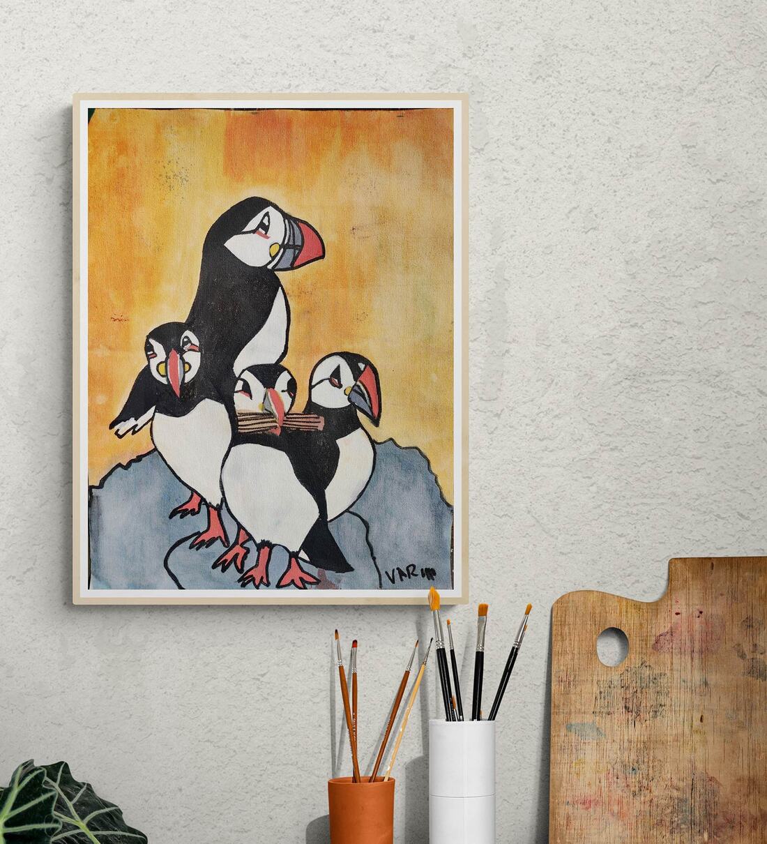 Buy Family Of Puffins Original Handmade Painting at 39% OFF by Atypical ...