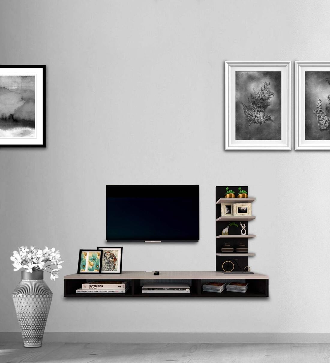 Buy Fidora TV Unit in Frosty White & Wenge Finish Online - TV Units ...