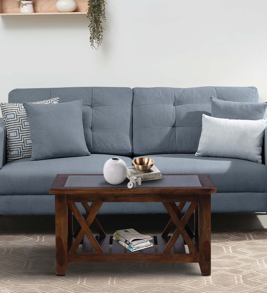 Buy Lagos Z Sheesham Wood L Coffee Table In Provincial Teak Finish With ...