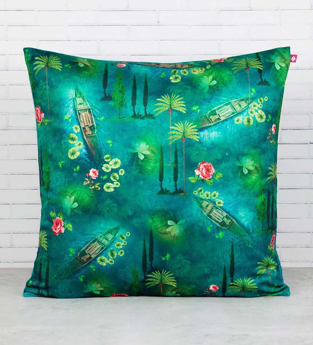 Buy Green Floral Velvet 12 x 12 Inch Cushion Cover by India Circus by ...