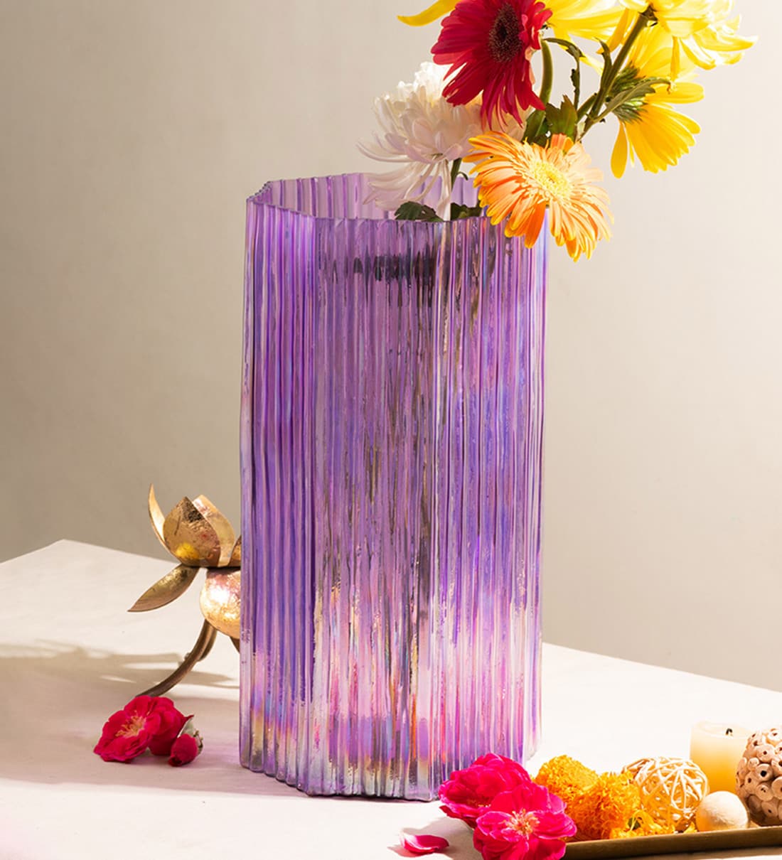 Buy Fluted Purple Color Glass at 25% OFF by The 7th Dekor | Pepperfry