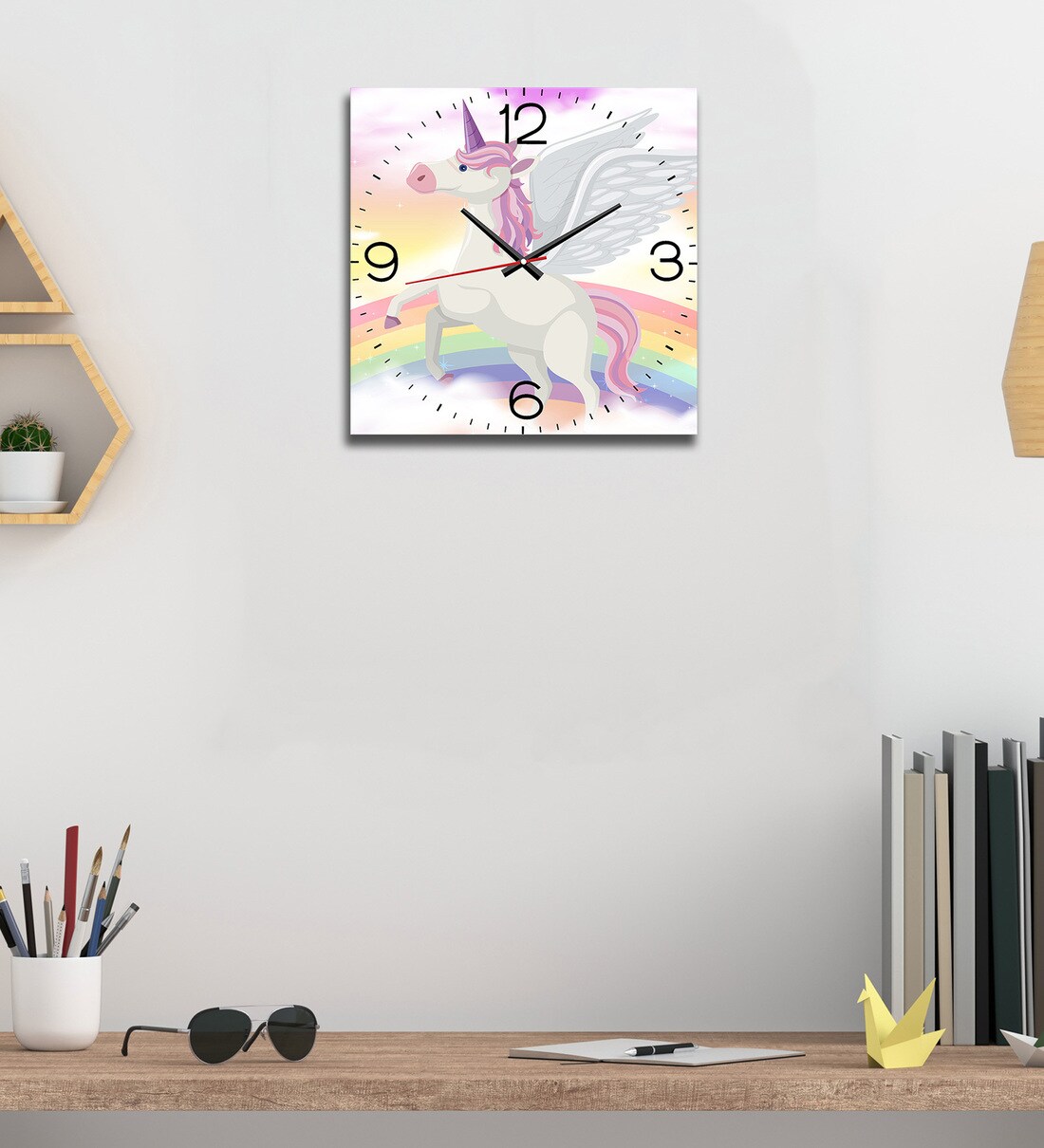 Buy Multicolor MDF Flying Unicorn Kids Wall Clock Online - Kids Wall ...