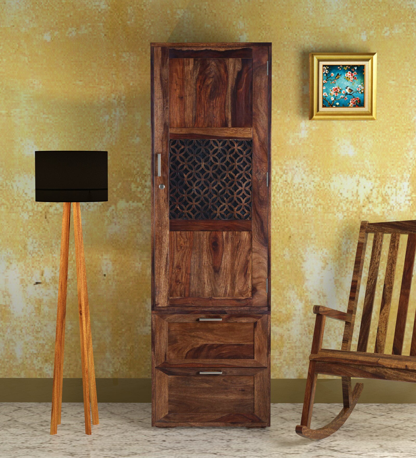 Buy Florito Sheesham Wood Single Door Wardrobe in Provincial Teak Finish Online - 1 Door ...