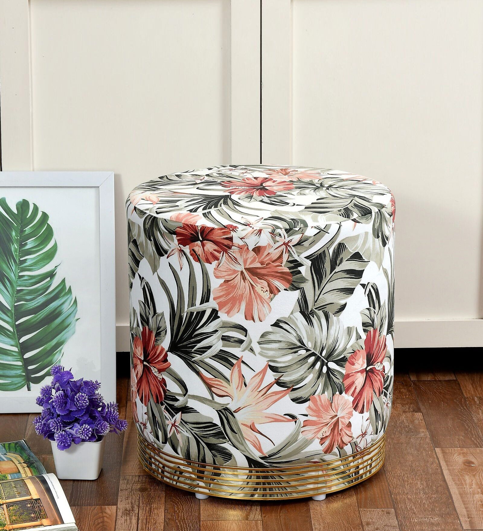 Buy Flower Velvet Pouffe in Multi Colour Online - Pouffes - Pouffes ...