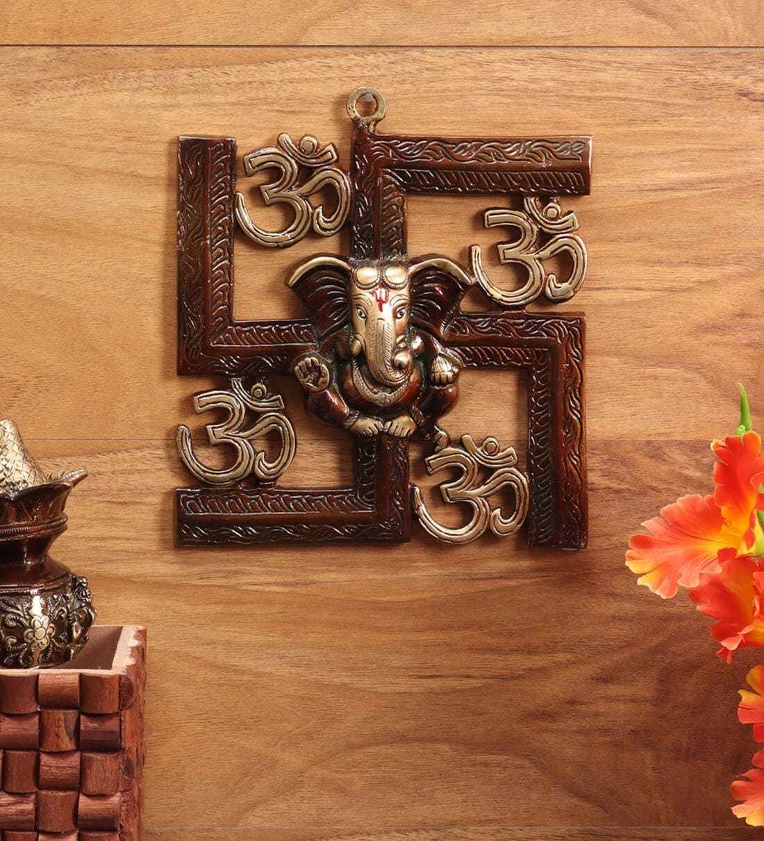 Buy Ganesha On Swastika Wall Hanging Online - Spiritual Metal Art ...