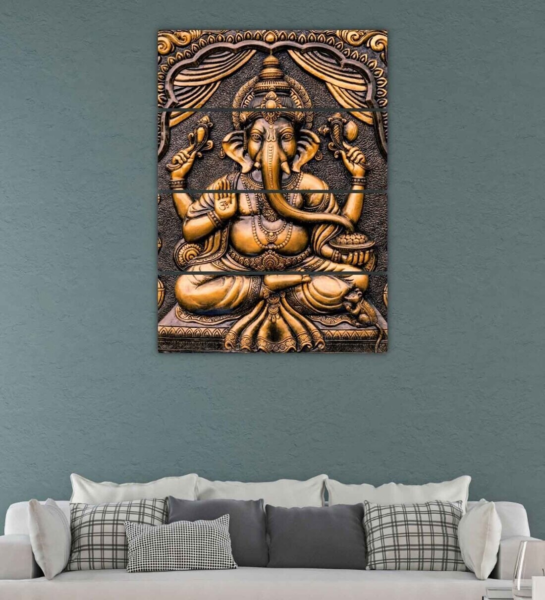 Buy Lord Ganesha Gold Wood Framed Spiritual Art Panel at 19% OFF by ...