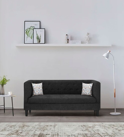 Buy Garnet Fabric 3 Seater Sofa In Mystic Black Colour Online - Bucket ...