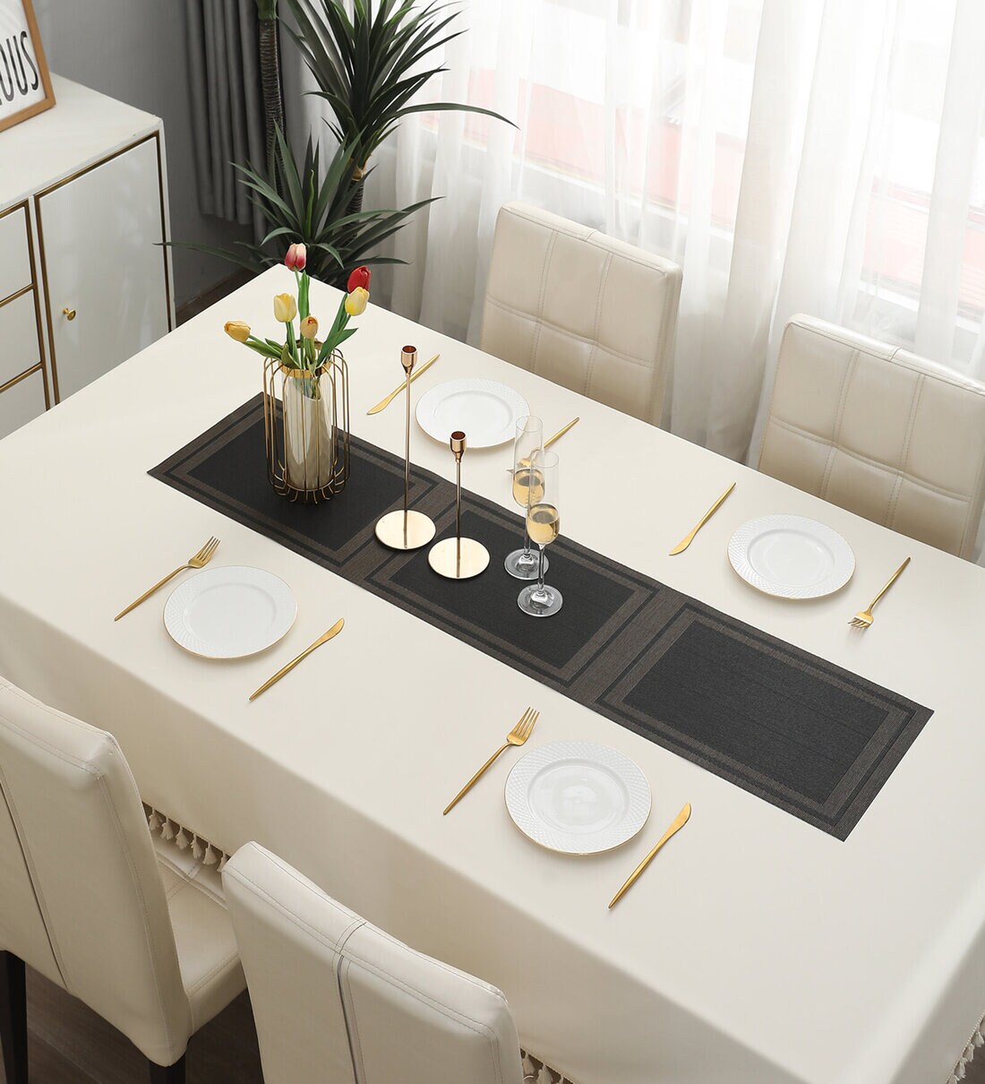 Buy Geometric Black (53 x12) PVC Table Runner at 33% OFF by HOKIPO ...