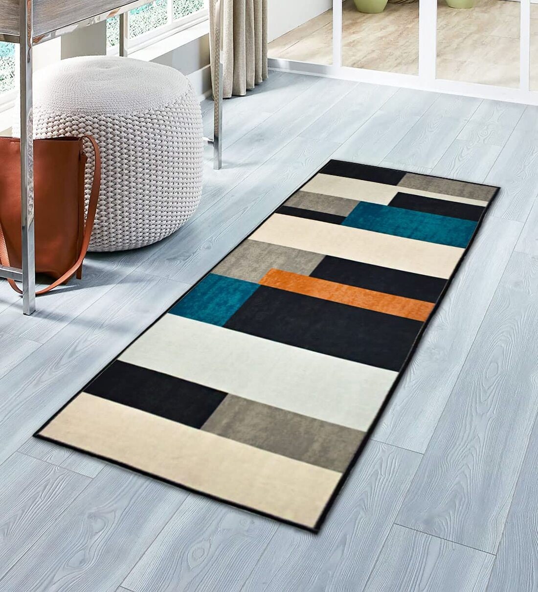 Buy Geometric Pattern Velvet & Rubber Machine Made Bedside Runner By ...