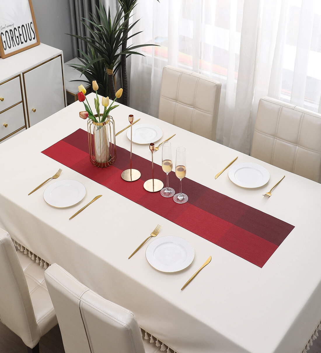 Buy Geometric Red (53 x12) PVC Table Runner at 33% OFF by HOKIPO ...