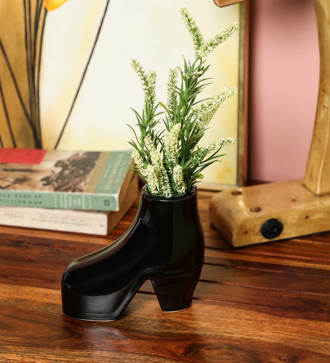 Buy Glazed Black Ceramic Shoe Heel Shape Planter Pot Online - Desk Pots ...
