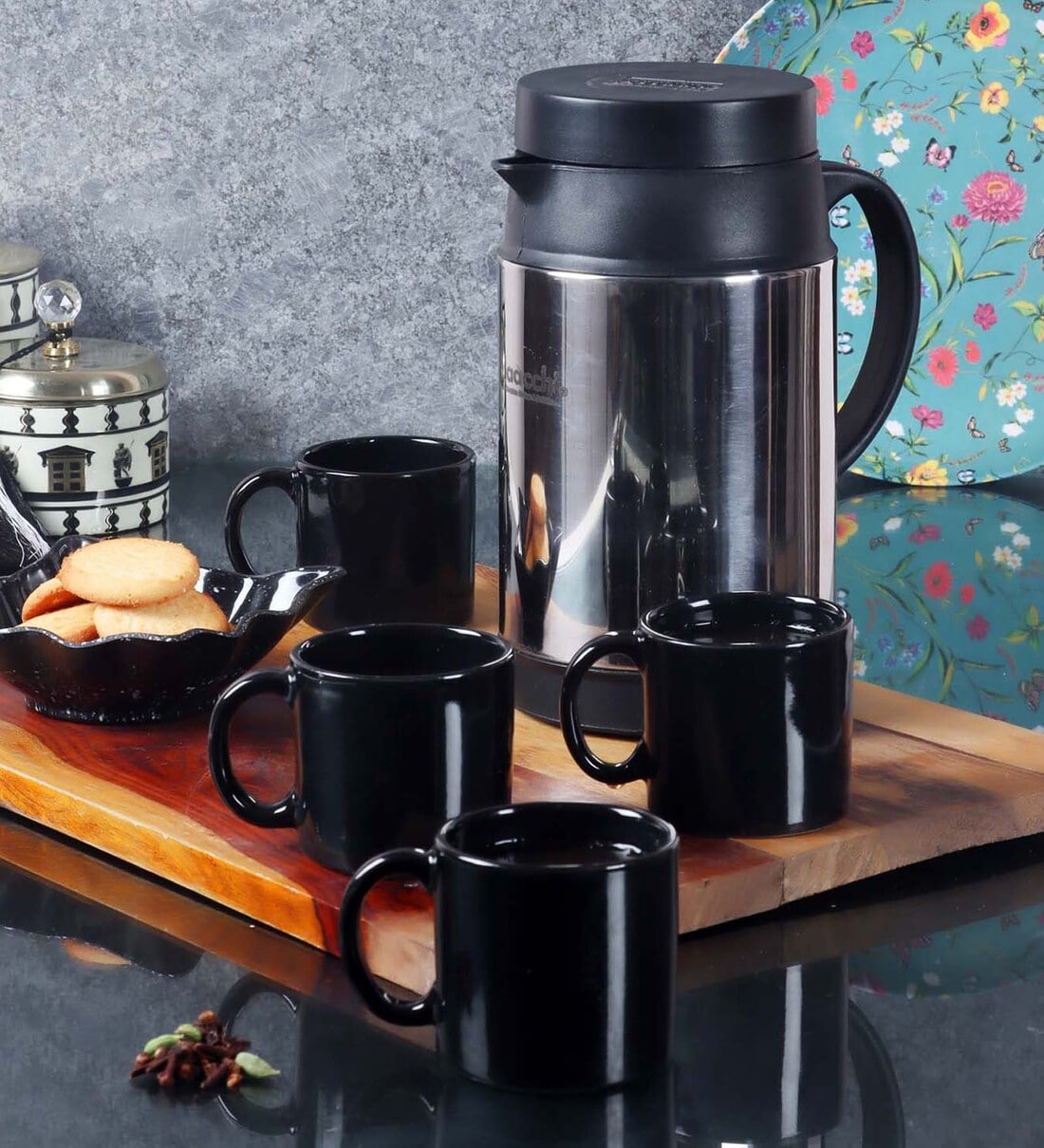 Buy Gloss Textured Black & Silver Ceramic (Set of 7) Teaware Set Online ...