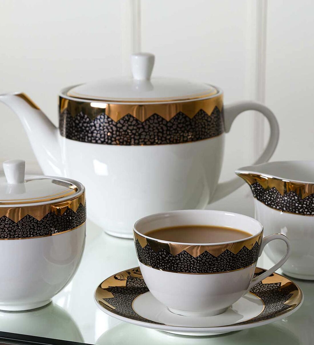 Buy Gold 1.4 Ltrs White & Black Bone China Tea Pot at 12% OFF by Home4U ...